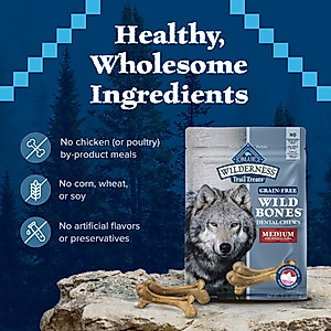 Blue Buffalo Wilderness Wild Bones Grain-Free Dental Chews Dog Treats, Medium, 27-oz Bag