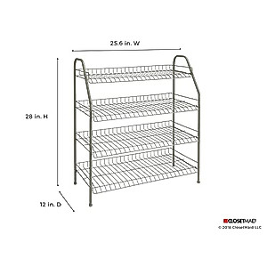 ClosetMaid 4-Tier Wire Shoe Rack Organizer, Nickel Finish, Easy to Assemble, Holds 12 Pairs, for Closet, Bedroom with Sturdy Design