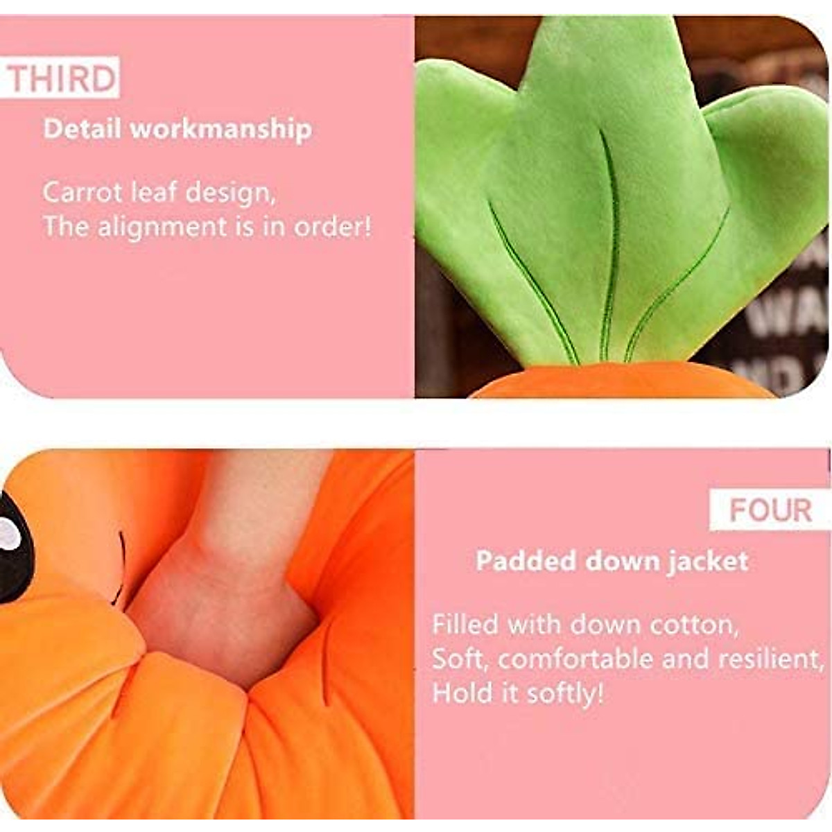JOSON Orange Imitation Carrot Pillow, Children's Sleeping Pillow Doll, Plush Toy pad, Used for Bedroom, Sofa and Office Decoration （17.7inch）