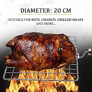 KSJONE Stainless Steel Multi-Functional Wire Steaming Cooling and Baking Barbecue Rack Square Wire Roaster Rack/Papad Jali/Roti Grill Round Shape with Wooden Handle