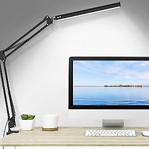 Beetwo LED Desk Lamp with Clamp, Adjustable Swing Arm Desk Lamp, Desk Light Eye-Care Table Light, 3 Color Modes, 10-Level Dimmable Light for Study, Reading, Home, Office, Dorms, Workshops, Studios