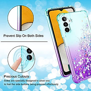 Galaxy A13 5G Case, Gradient Liquid Glitter, TPU Protective Cover with HD Screen Protector - Teal/Purple