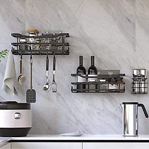 Prettidecor Shower Caddy 3 Pack-Self Adhesive Stainless Shower Shelves with Hooks No Drilling Shower Organizer Hanging Large Capacity Rustproof Bathroom Kitchen Storage Accessories-Black