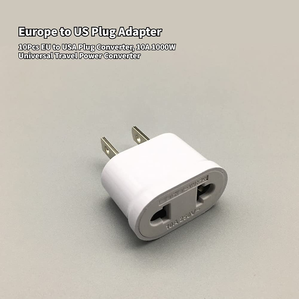 Europe to US Plug Adapter, 10Pcs EU to USA Plug Converter, 10A 1000W Universal Travel Power Converter, Spain Germany France to US Canada Mexico Adapters