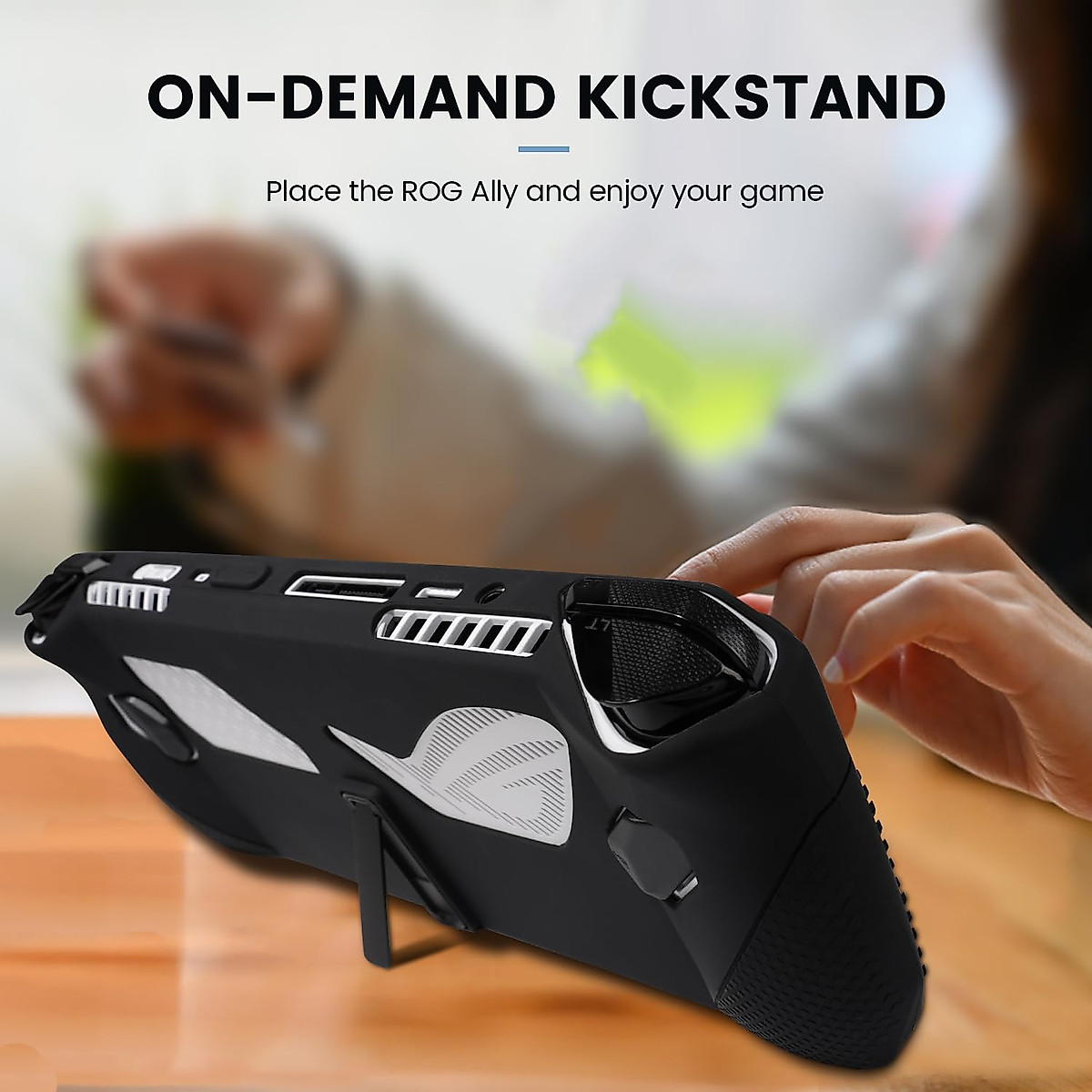 OPTOSLON Silicone Case with Kickstand Compitable with ASUS ROG Ally Gaming Handheld, Protective Cover Skin Shock-Absorption and Anti-Scratch with 2 Thumb Grips
