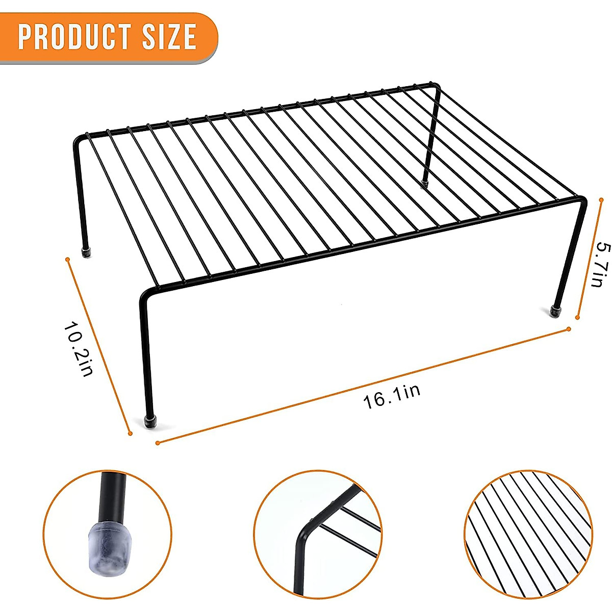 AKAZA (16.1 x 10.2 Inch) Cabinet Storage Shelf Rack, Kitchen Shelves，Kitchen Counter and Cabinet Shelf, Storage Rack Organizer for Kitchen, Fridge, Cabinet, Bathroom Cupboard (Black, 6)