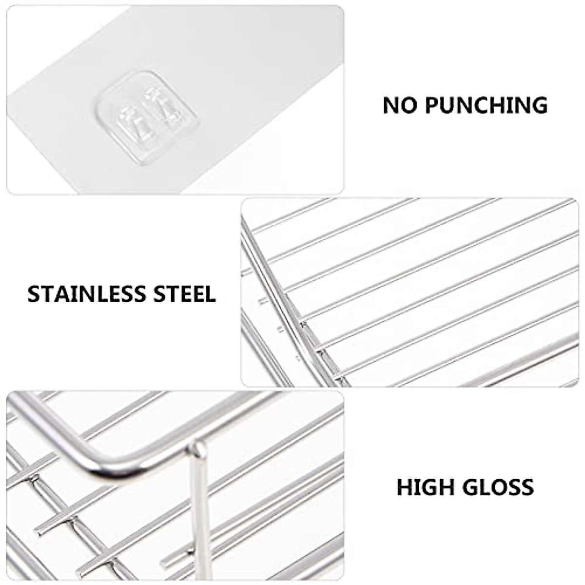 Cabilock 3sets Shampoo Xcm Display Shelf Stainless Soap Hand Toiletry Shower Tissue Drilling Baskets Storage Dish Silver Steel Nail- free X. Kitchen Towel Organizing Floating Wire