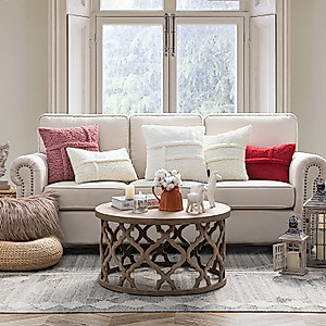 Phantoscope Pack of 2 Sherpa Throw Decorative Pillow Cover Decorative Faux Fur Fluffy Cushion Cases Soft Square Pillow Cases for Bedroom/Couch, Off-White, Print, 18 x 18 Inches