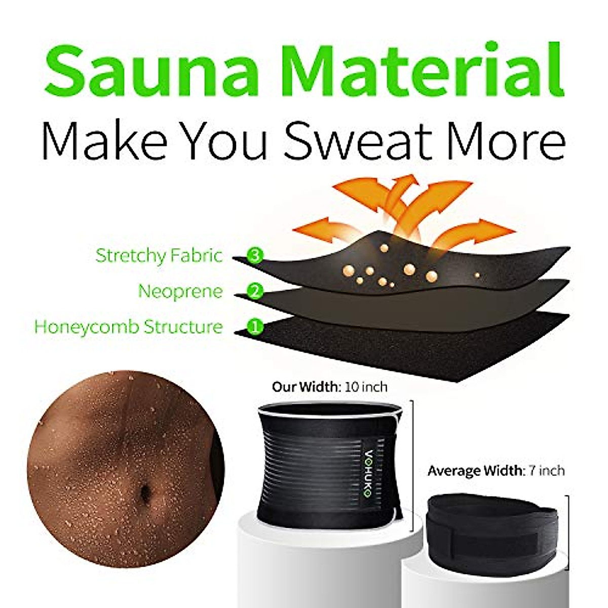 VOHUKO Waist Trimmer for Men, Widening Waist Trainer Ab Belt Sweat Wrap for Stomach and Back Lumbar Support Black