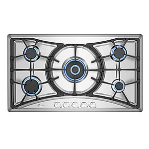 Empava 36 in. Gas Stove Cooktop with 5 Sealed Burners-Heavy Duty Continuous Grates-NG/LPG Convertible, 36 Inch, Stainless Steel