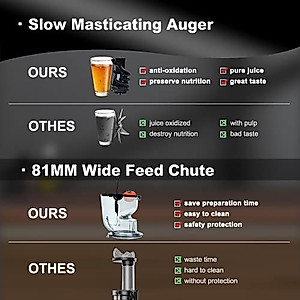 LynTorin Cold Press Juicer Machine, Slow Juicer Cold Press with 3.2" Wide Feed Chute, 200W Slow Masticating Juicer Machine for Vegetable and Fruit, Juicer Machine for Home Use with Brush, Easy to Clean