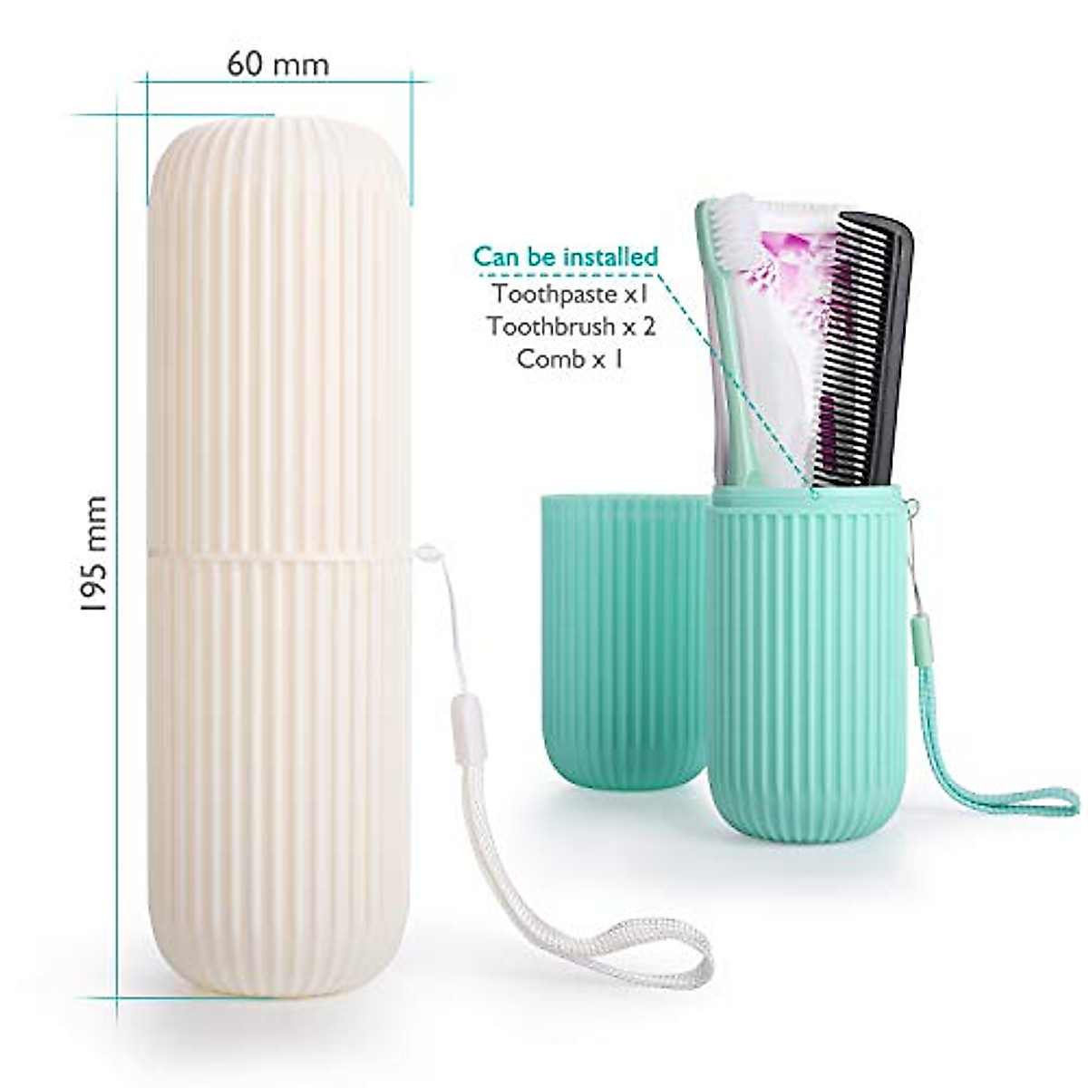 Toothbrush Travel Case Portable Travel Toothbrush Holder 2 Pack Plastic Toothbrush Storage Container Organizer for Travel Home Business School (White + Green)