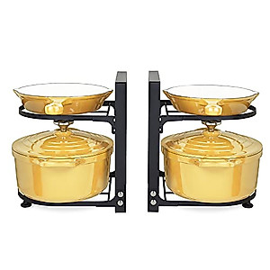 BRONYPRO Adjustable Pot and Pan Organizer for Small Cabinet , Rustproof Storage Organizer Rack for Cast-iron Pots Pans with 2 Slots, for Skillets, Frying Pan, Pot Lids, Kitchen Must Have (Black，2 Pieces)