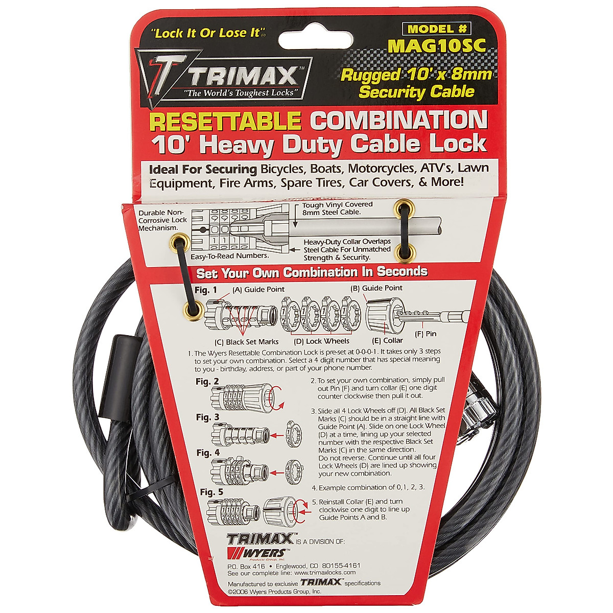 Trimax MAG10SC 10ft Combination Cable Lock