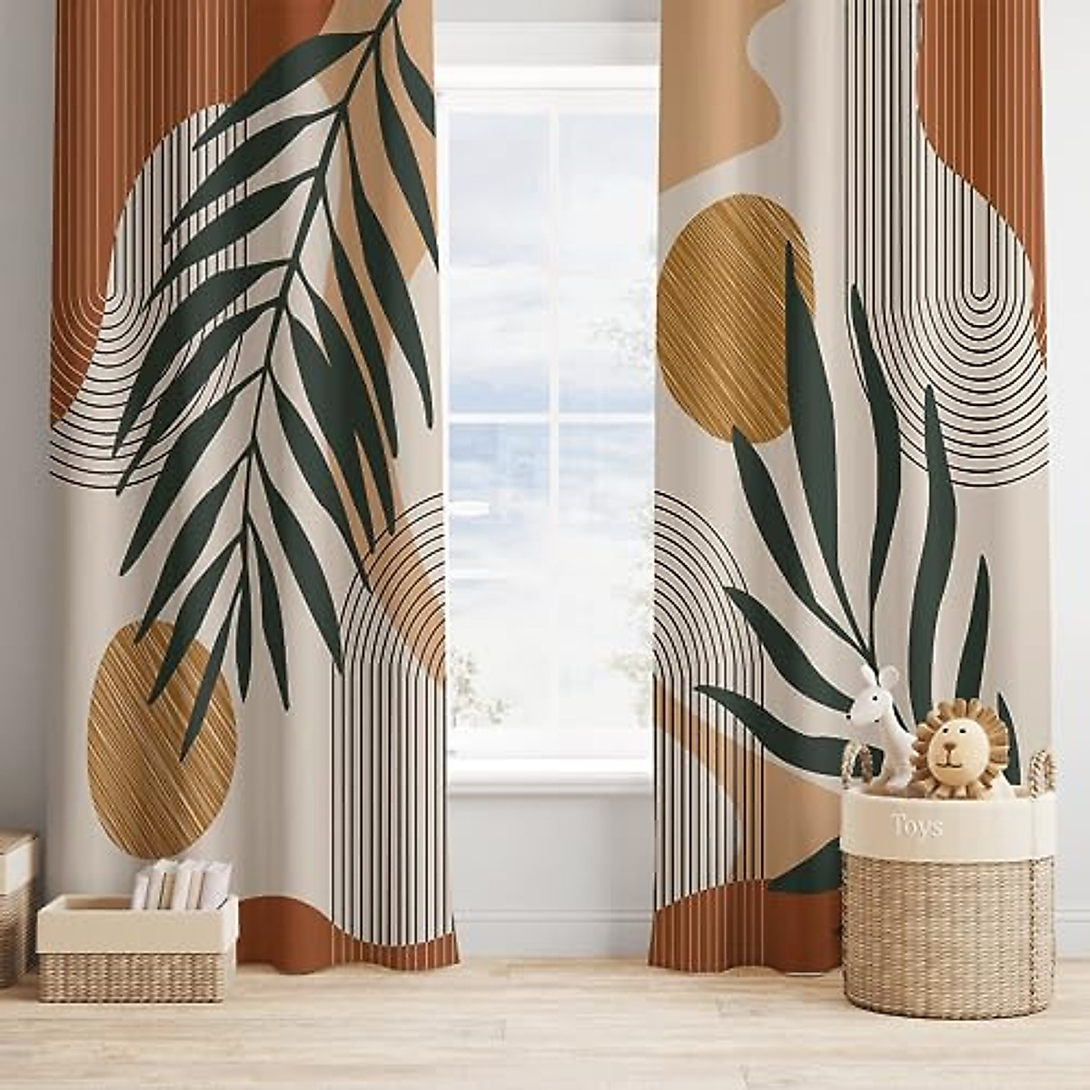 ZYLLGLOW 2 Panel Mid Century Modern Curtain Set Thick Cotton Boho Curtain Blackout for Bedroom Boho Decor for Living Room