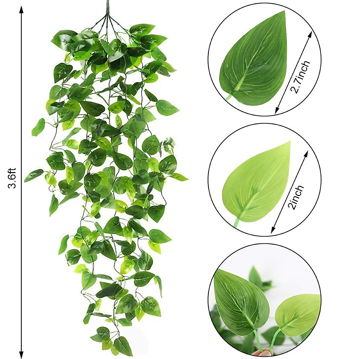 CEWOR 2pcs Artificial Hanging Plants 3.6ft Fake Ivy Vine Fake Ivy Leaves for Wall House Room Patio Indoor Outdoor Home Shelf Office Decor (No Baskets)