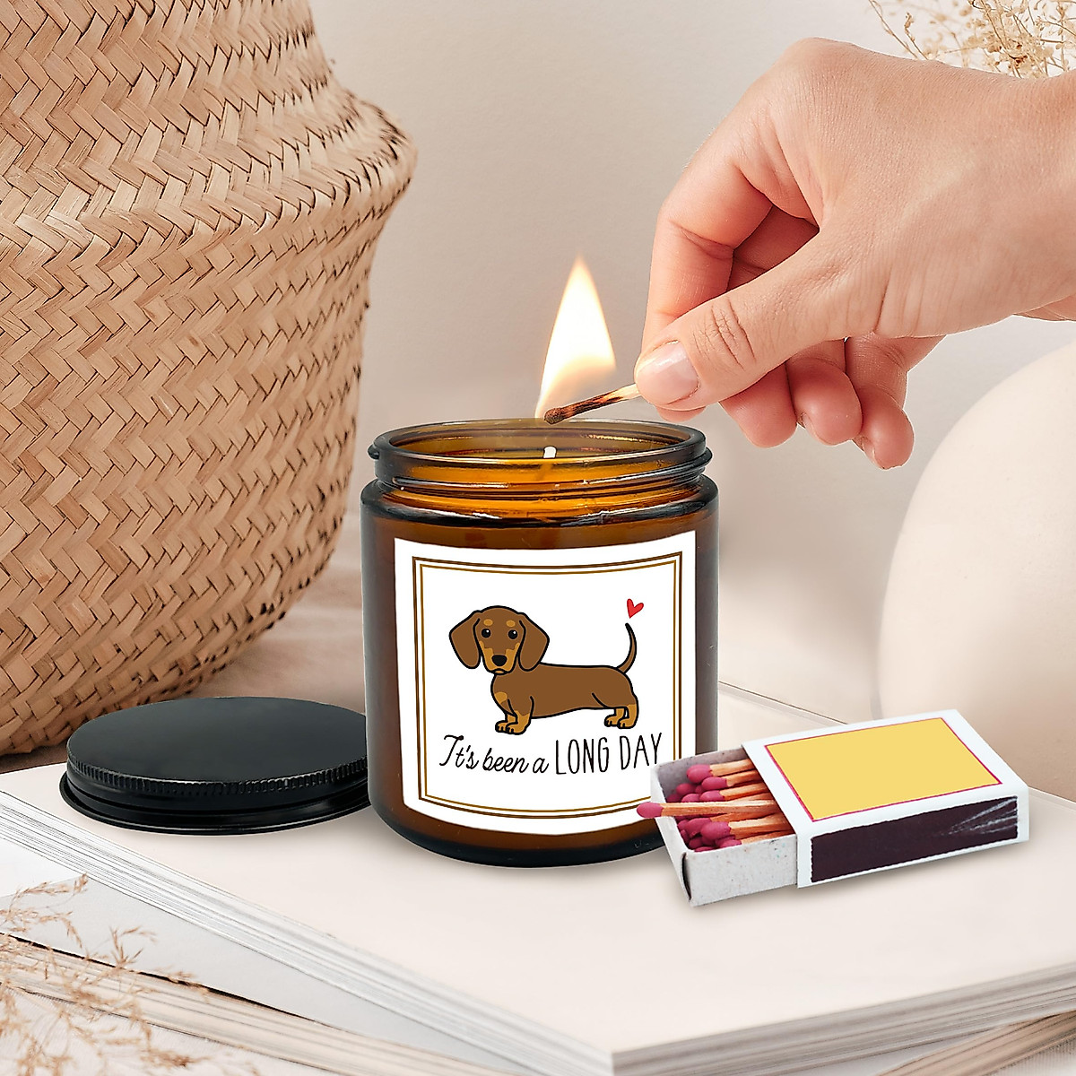 HIWX It's Been a Long Day Wiener Dog Scented Candle, Dachshund Gifts, Dachshund Dog Christmas Candles Gifts For Women Friends Men, Dachshund Wiener Dog Soy Candles For Home Dog Mom Scented 8oz Holders