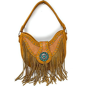 Western Style Rhinestone Concho Buckle Concealed Carry Purse Women Shoulder Bag in 5 colors (Turquoise) Turquoise