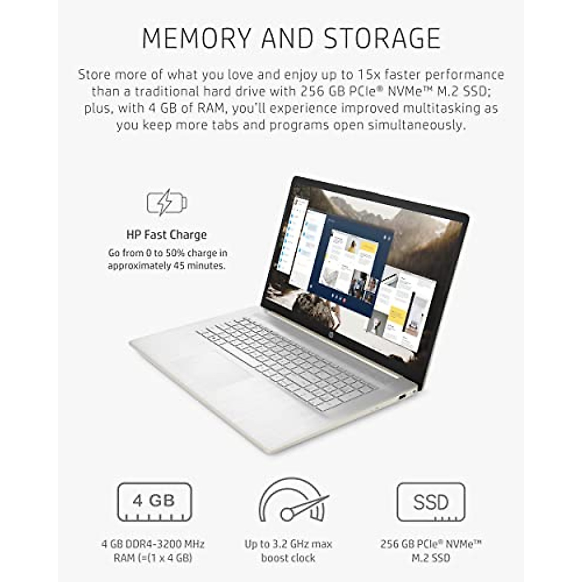 HP 17 Laptop PC, AMD Ryzen 3 5300U, 4 GB RAM, 256 GB SSD, 17.3" HD+ Display, Windows 11 Home, Wi-Fi & Bluetooth Combo, Long Battery Life, HD Webcam, Custom-Tuned Speakers (17-cn0020nr, 2022)