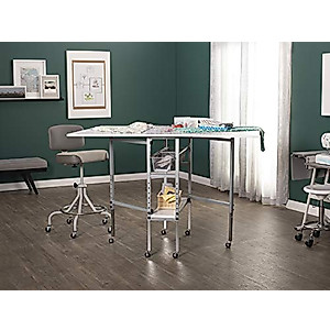 Sew Ready Foldable Hobby and Cutting Grid Table - 58.75" W x 36.5" D White Arts and Crafts Table with Grid Top and Silver Storage Drawers