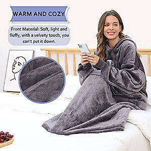 FUSSEDA Oversized Wearable Blanket Sweatshirt, Super Thick Warm Fleece Cozy Sherpa Hooded with Pockets and Sleeves Snuggie Gift for Women and Men