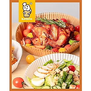 Katbite 150PCS 9 Inch Air Fryer Liners for 6-9 QT Basket, Air Fryer Disposable Paper Liner Large, Non Stick Air fryer Liner Made of Food Grade Parchment Paper