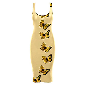 Mini Dresses for Women Women Casual Sexy Round Neck Tank Top Sleeveless Dress Butterfly Print Casual Dress