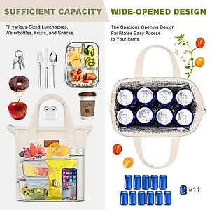 KUBYA Lunch Box for Women, Lunch Bag for Women Men Adult Simple Reusable Lunchbox Insulated Lunchbag Large Capacity Lunch Boxes Cute Cooler, with Food Storage Bags for Work, Office or Picnic (Beige)