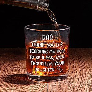 Modwnfy Funny Dad Gift from Daughter, Dad Whiskey Glass, Father Thanks Old Fashioned Glass, Father’s Day, Christmas, Birthday, Thanksgiving Day Gift from Daughter, 10 Oz