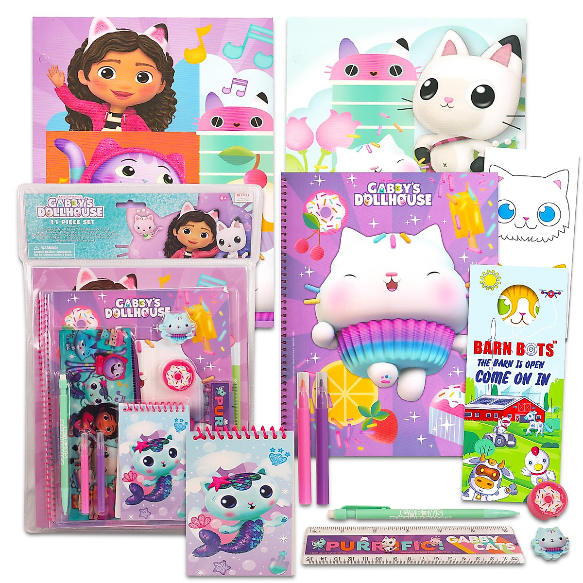 Gabby's Dollhouse Stationery Set - 11 Pc Bundle with Gabby's Dollhouse Folder, Notebook, Erasers, Case, Stickers, and More (Gabby's Dollhouse School Supplies)