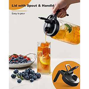 64 oz Mason Jar Pour Spout, 2 Quart Glass Water Pitcher with Lid, Airtight Seal for Great for Iced Tea,Juice,Milk,Coffee,Sun Lemonade, Set of 1(Black)