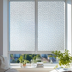 Coavas Window Privacy Film Static Cling, Non-Adhesive Removable Privacy Window Film, Frosted Glass UV Blocking Window Tint for Home, Office, Bathroom (White Lace 23.6 x 78.7 in)