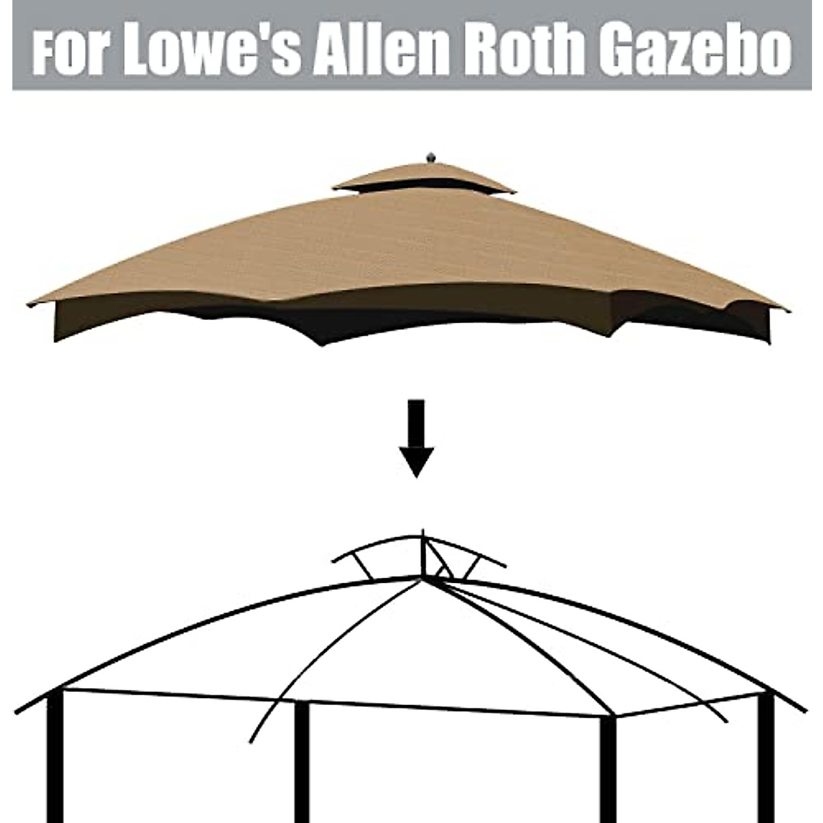 SCOCANOPY Replacement Canopy Top for The Lowe's Gazebo Model #GF-12S004B-1 / GF-12S004BTO (Beige)