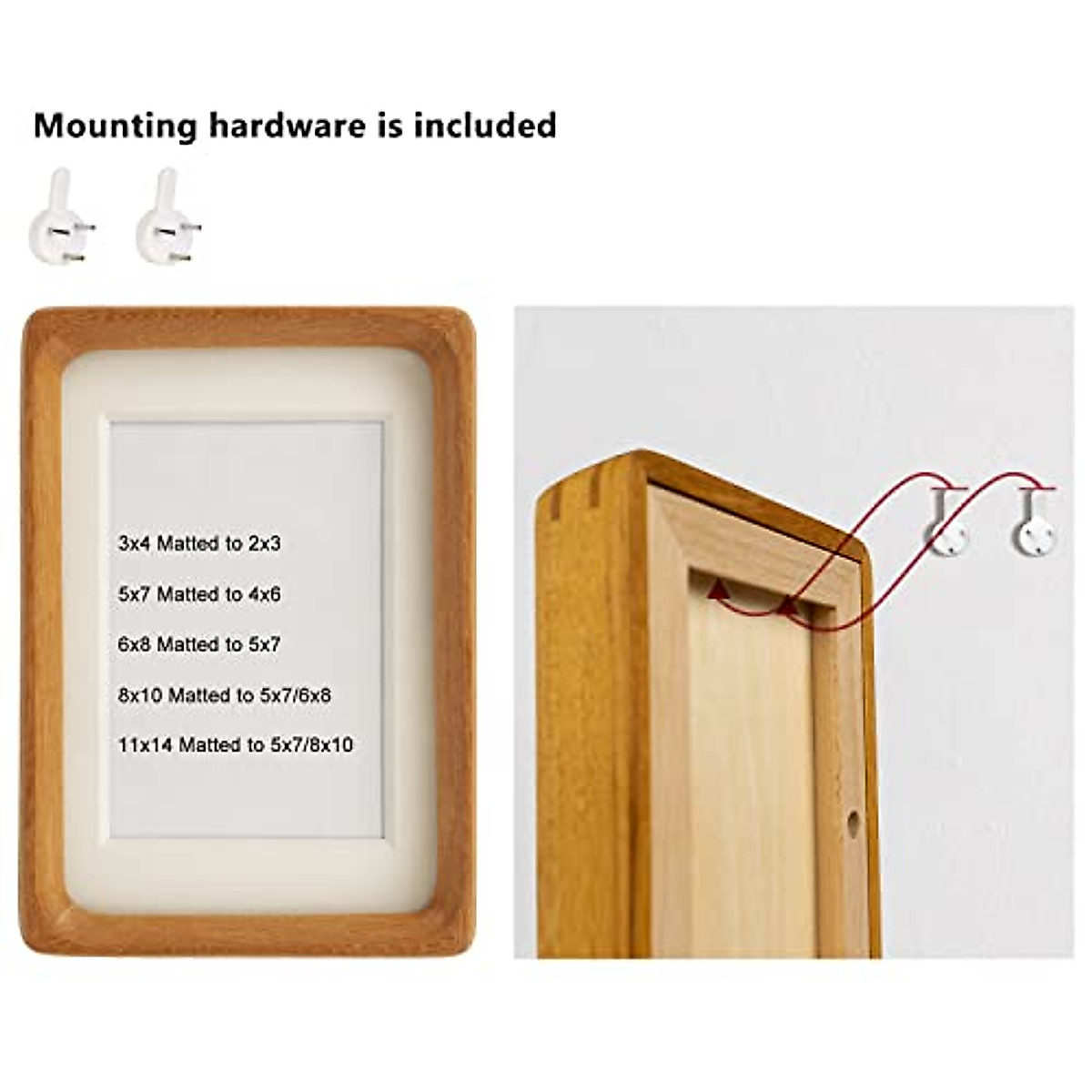 Natural Wood Photo Frames Inspired Tabletop Picture Frame with Mat, Vertical or Horizontal Display (Teak, 4x6 matted to 3x5)