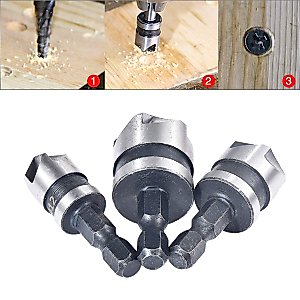 HOHXEN 3Pcs 1/4'' Hex 5 Flute 90 Degree 1/2'' 5/8'' 3/4'' Countersink Drill Bit for Wood Metal Quick Change Set