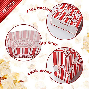 Keriqi Flat Bottom Popcorn Bags, 100 Pcs Paper Popcorn Bags for Family Movie Night Baseball Themed Carnival Christmas Birthday Party