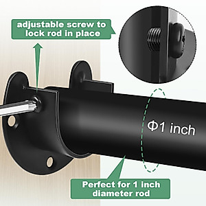 Closet Rod Bracket, Heavy Duty Closet Rod Holders, Stainless Steel, 1 Inch Closet Rod End Support U Shaped Wardrobe Brackets Closet Pole Socket with Screws, Black