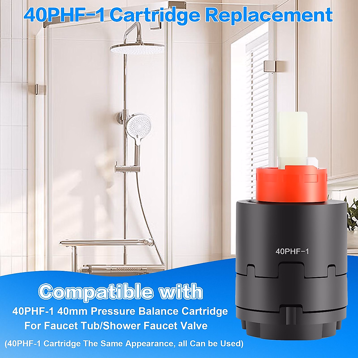 40PHF-1 40mm Pressure Balance Cartridge,Shower Cartridge Replacemen,Compatible With Shower Faucet for Shower Valve, Product Height 3.22 in (82mm) Width 1.57 in (40 mm)