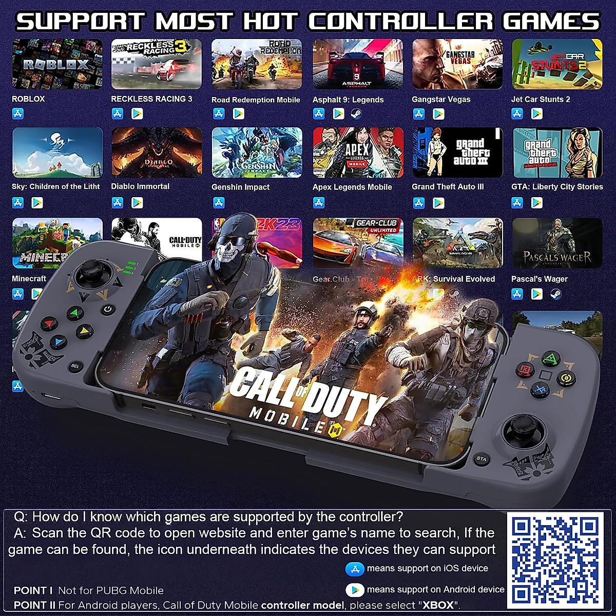 Megadream Mobile Game Controller Gamepad for iPhone iOS Android PC: Works with iPhone 16/15/14/13/12/11, iPad, Samsung Galaxy, TCL, Tablet, Call of Duty, Black Desert Mobile - Directly Play (Grey)