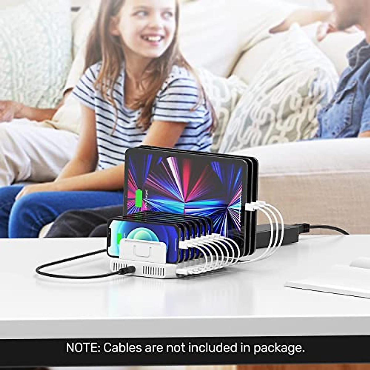 Unitek Charging Station for Multiple Devices, USB Charging Dock with Adjustable Dividers, QC 3.0 and SmartIC, iPhone, iPad, Tablet Organizer Stand-(UL Certified)