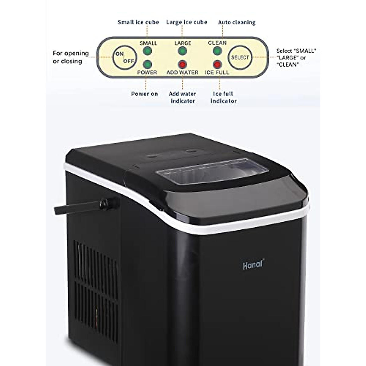 Ice Makers Countertop, 26lbs in 24 Hours, 9 Ice Cubes Ready in 7 Mins, Self-Cleaning Electric Ice Making Machine with Ice Scoop and Basket, L&S Bullet Sizes for Home Party Office Bar Camping