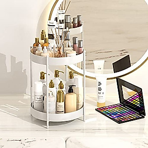 EKNITEY Bathroom Organizer Countertop Tray - Perfume Counter Organizers Small Sink Storage for Vanity Skincare 2 Tier (White)