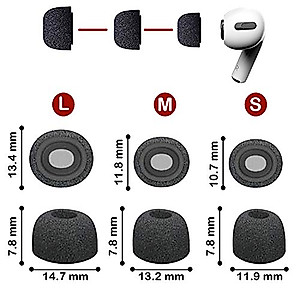 WEUPE Memory Foam Ear Tips Compatible with AirPods Pro, Replacement Earbud Tips Covers, Anti-Slip Eartips, 3 Pairs (S, M, L) (Black)