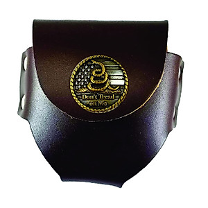 A Don't Tread On Me Concho mounted on Genuine Brown Leather Snuff Can Holder with Snap Closure