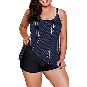 UNIQWETO Tummy Control Tankini Swimsuits for Women's 2 Piece Bikini Long Tank Top with Boyshorts Bathing Suits