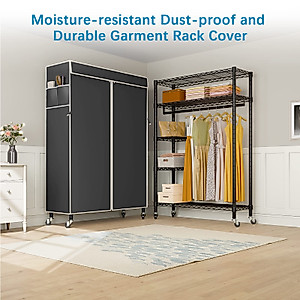 VIPEK V11C Portable Closet Rolling Clothes Rack 5 Tiers Heavy Duty Adjustable Wire Garment Rack with Lockable Wheels Wardrobe Black Metal Clothing Rack with Black Oxford Fabric Cover, Max Load 452LBS