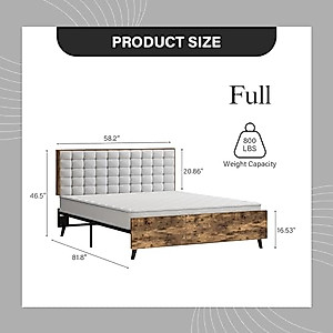 CHABUILDREARK Full Bed Frame, Wood Full Size Platform Bed Frame with Headboard, Metal Slats Support/Linen Fabric/Soft Upholstered Headboard/No Box Spring Needed/Easy Assembly