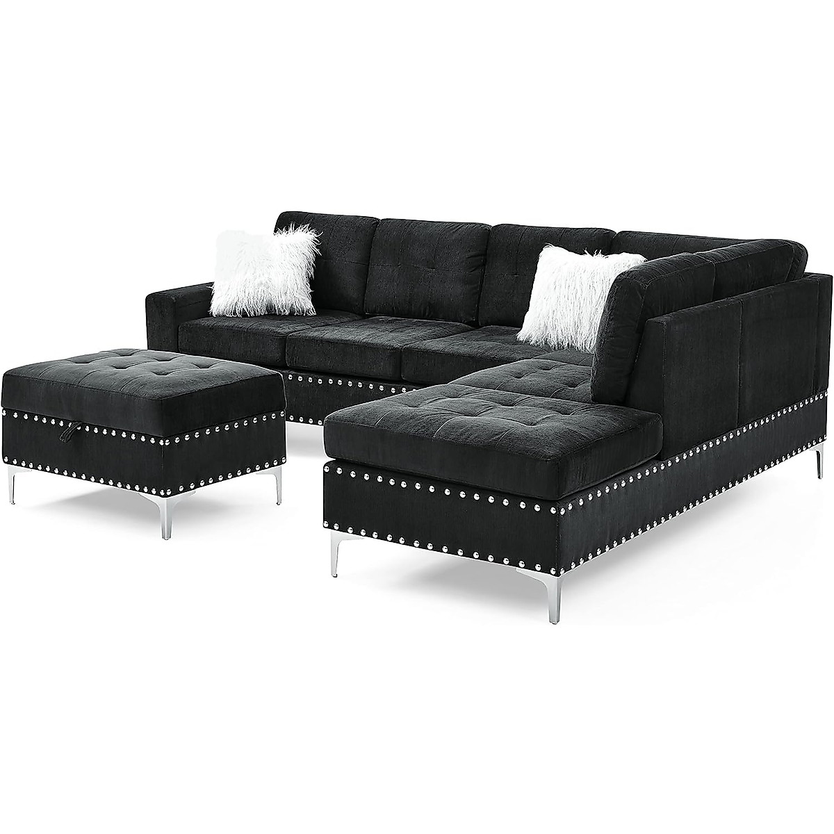 Yoglad L Shaped Furniture Set, 5-Seater Sectional Sofa with Reversible Chaise, Corner Sofa Set with Ottoman, for Apartment, Living Room, No Assembly Require (107.5 Inch Chenille, Red)