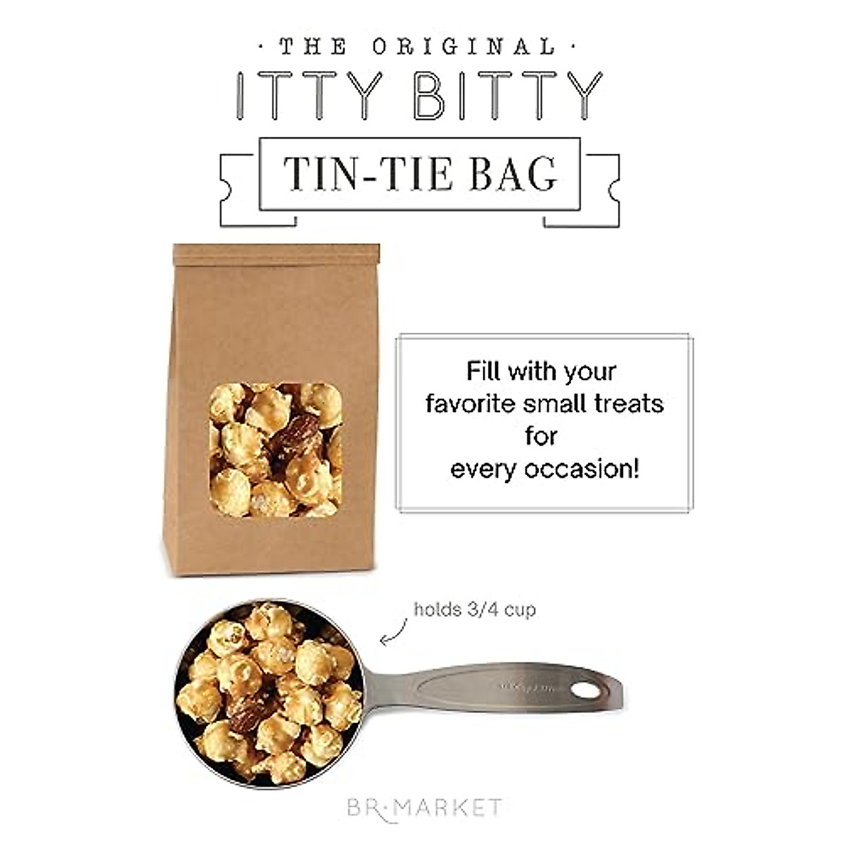 BRMARKET Small Square Window Kraft Paper Bags | 3.3 x 5.5 x 2 Inches Treat Cookie Bags with Tin Tie Closure | 50 Pcs (Disposable, Single Layer Paper, Kraft Brown)