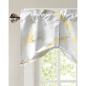 Kitchen Curtains, Marble Abstract Art White Gold Glitter Splatter Valances for Windows, Short Curtains 54x18in Bathroom Curtains Window, Kitchen Window Curtains Over Sink, Valances for Kitchen